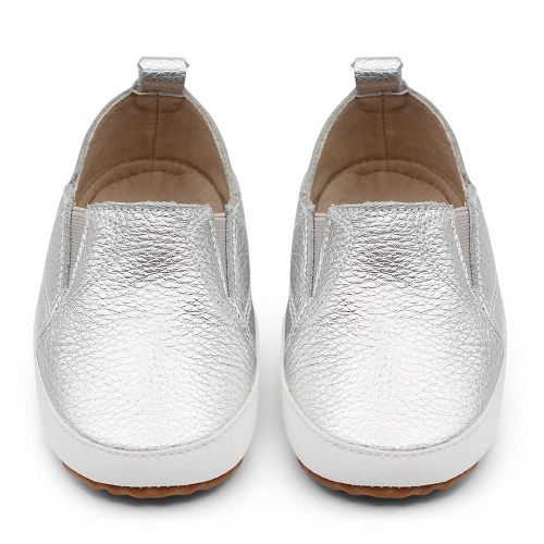 Silver Slip-On Rubber Soles | Leather Pre Walker Shoes